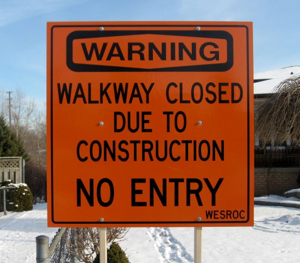 temporary_road_sign_warning_walkway_closed | KD Sign Systems Inc.